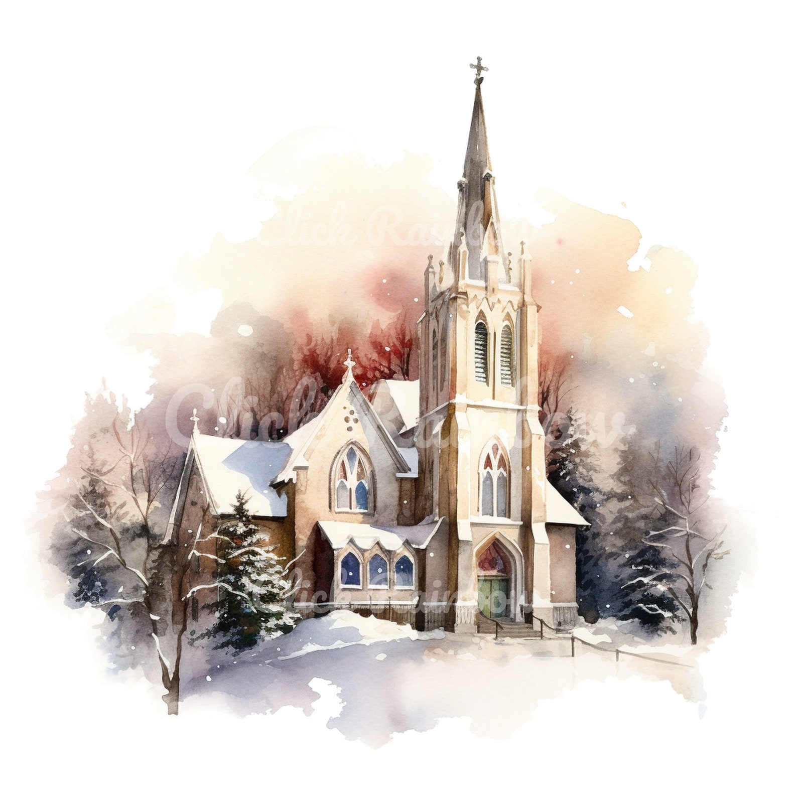 Church in Winter Clipart, 12 High-quality PNG, Christian Printable ...