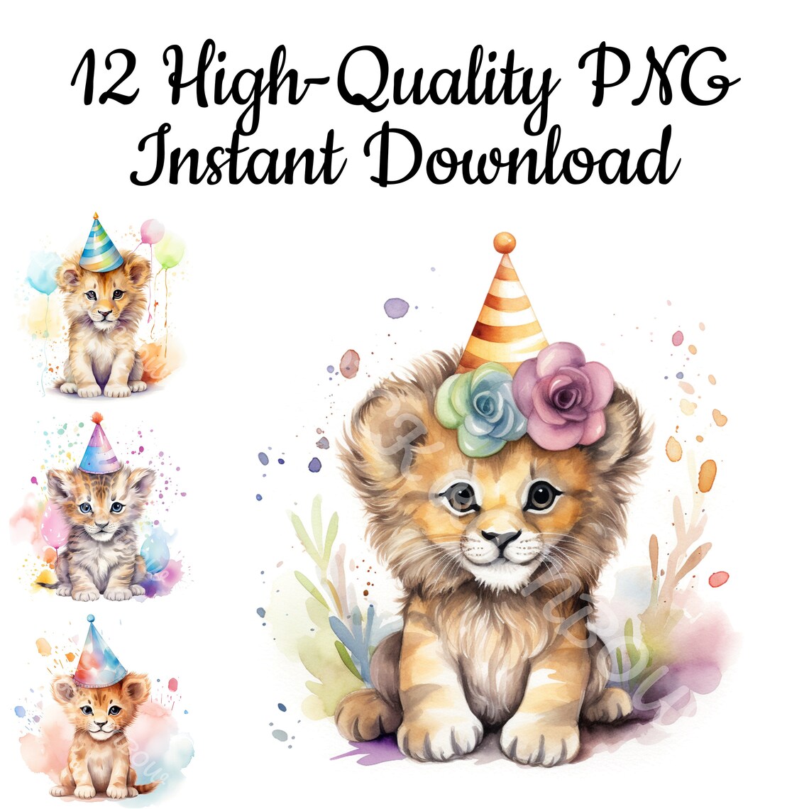 Baby Lion With Party Hat Clipart, 12 Baby Lion PNG, Baby Lion ...