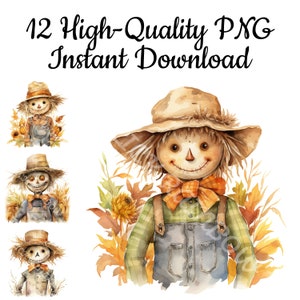 Scarecrow Clipart, 12 High-quality PNG, Halloween Printable, Scarecrow ...