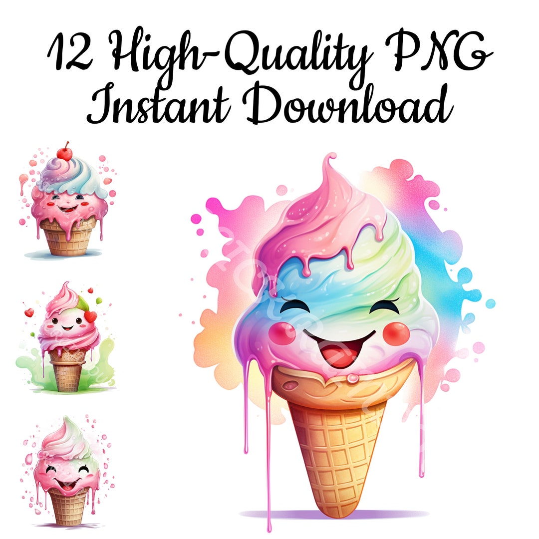 Cute Ice Cream Clipart, 12 Kawaii Ice Cream PNG, Kawaii Ice Cream ...