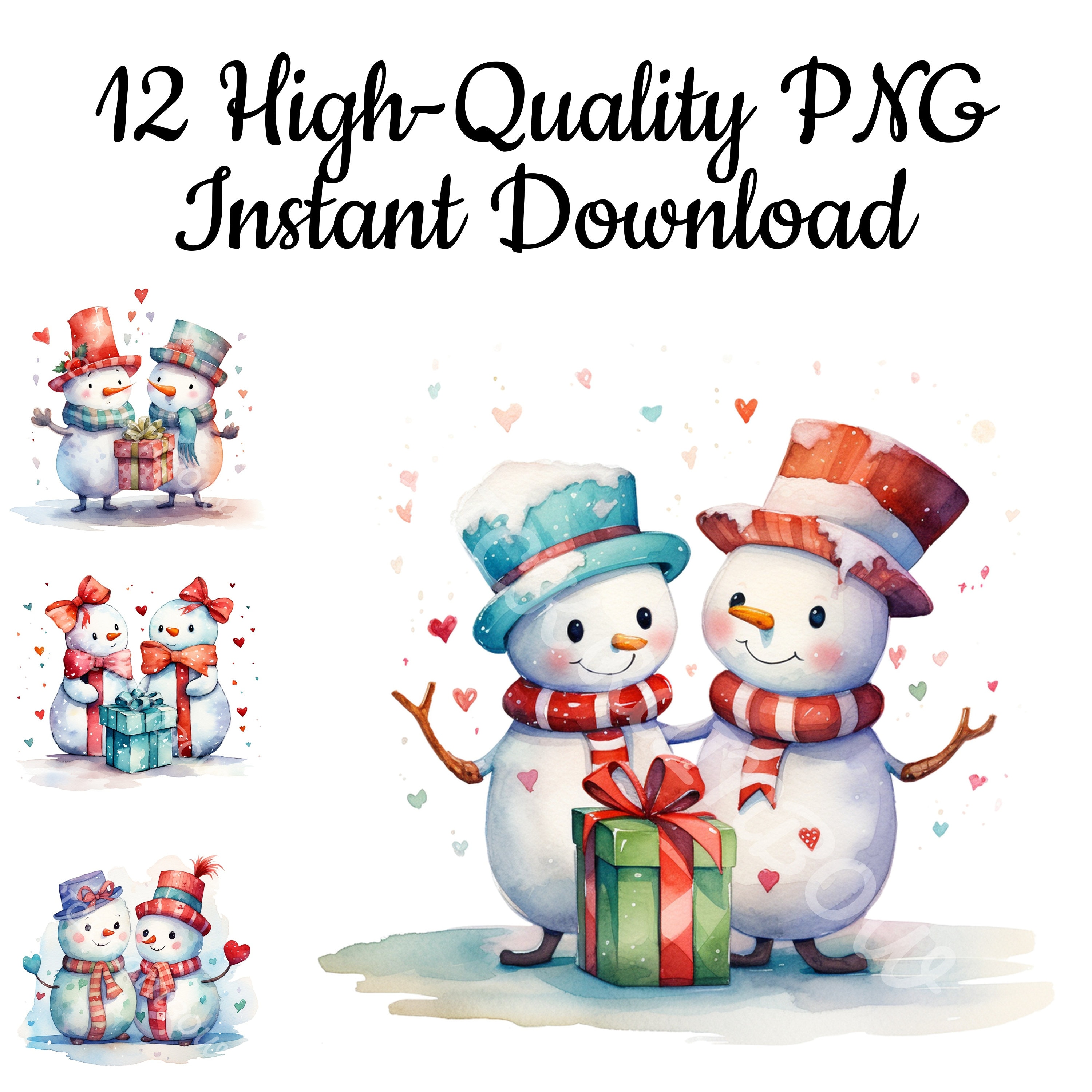 Cute Snowmen Clipart, 12 High-quality PNG, Snowmen Illustration ...