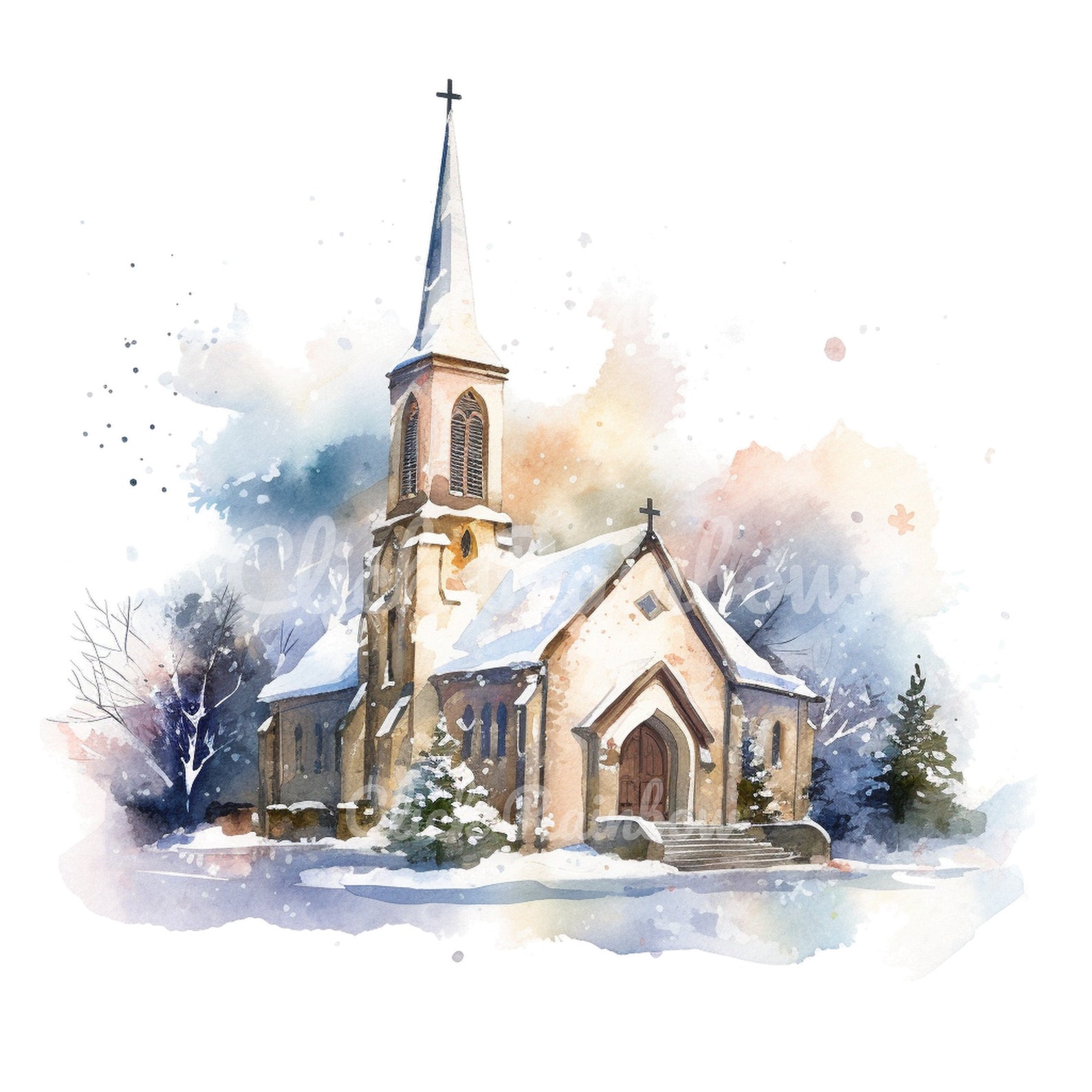 Church in Winter Clipart, 12 High-quality PNG, Christian Printable ...