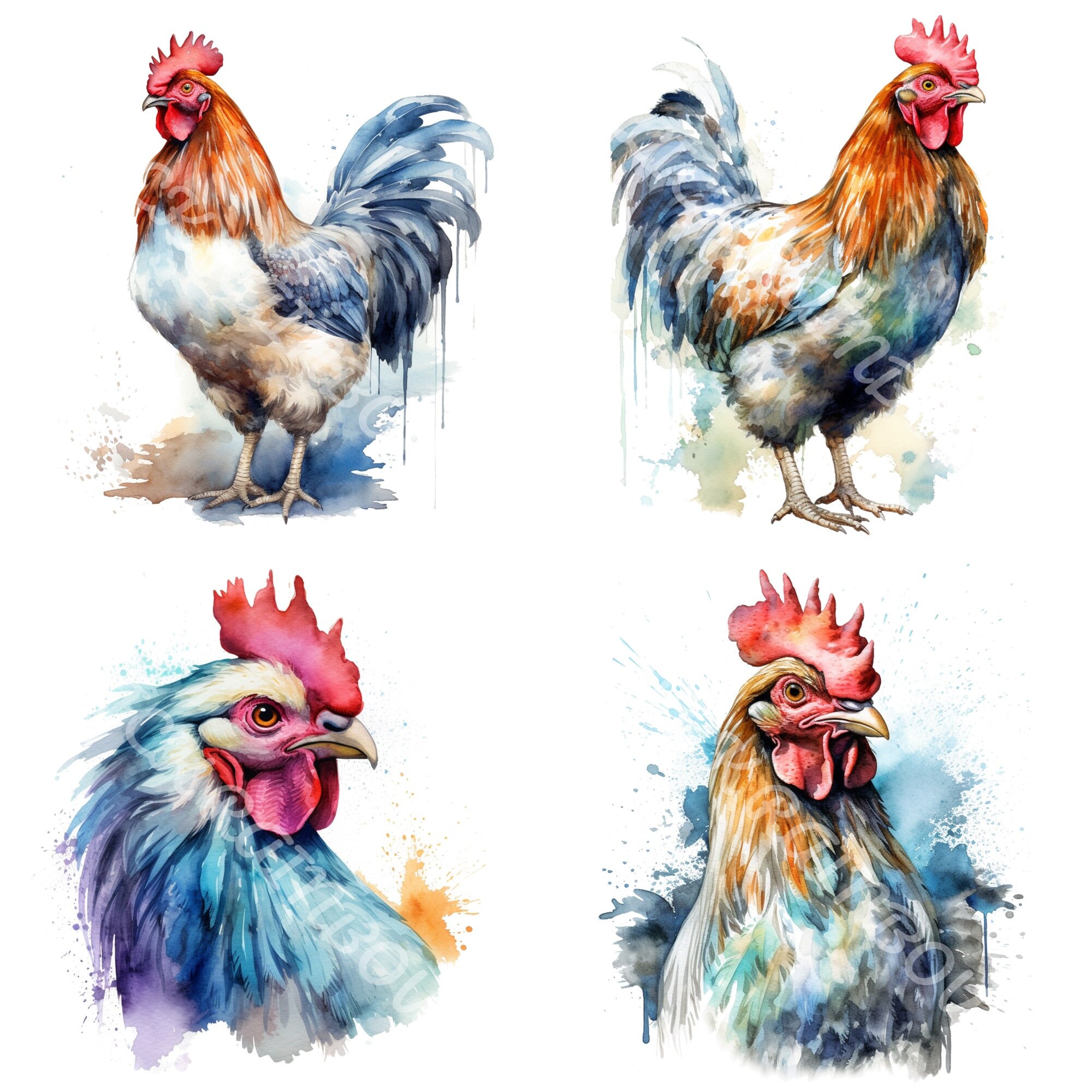 Hen Clipart, 12 Hen PNG, Hen Illustration, Hen Watercolor, Hen Digital ...