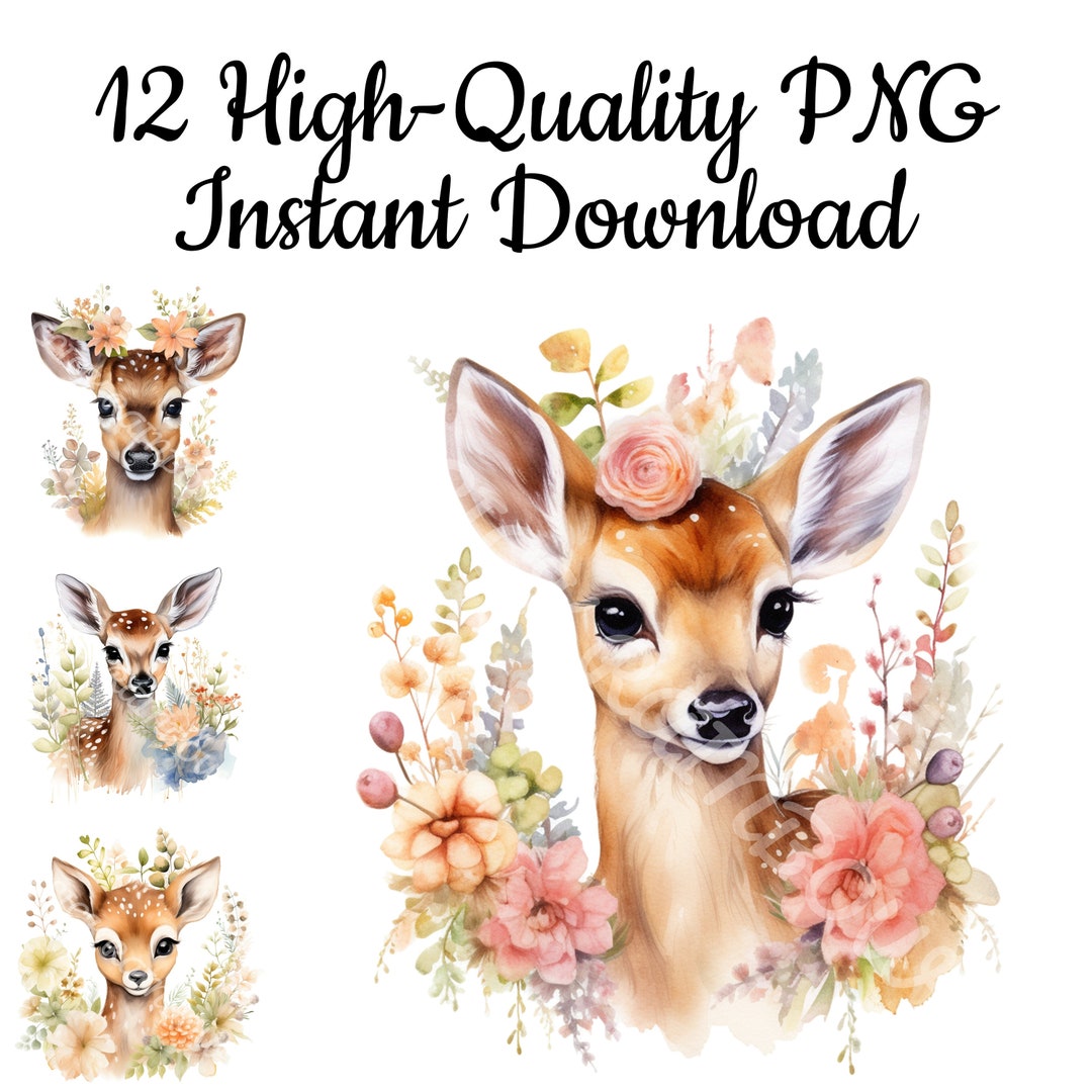 Fawn With Flowers Clipart, 12 Fawn PNG, Fawn Illustration, Fawn Art ...