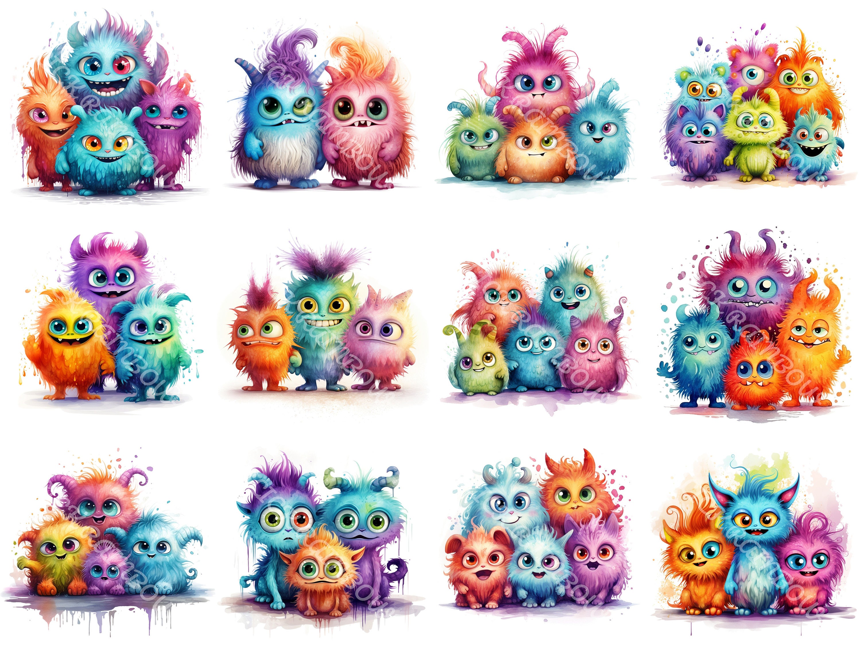 Cute Monsters Clipart, 12 Cute Monsters PNG, Cute Monsters Illustration ...