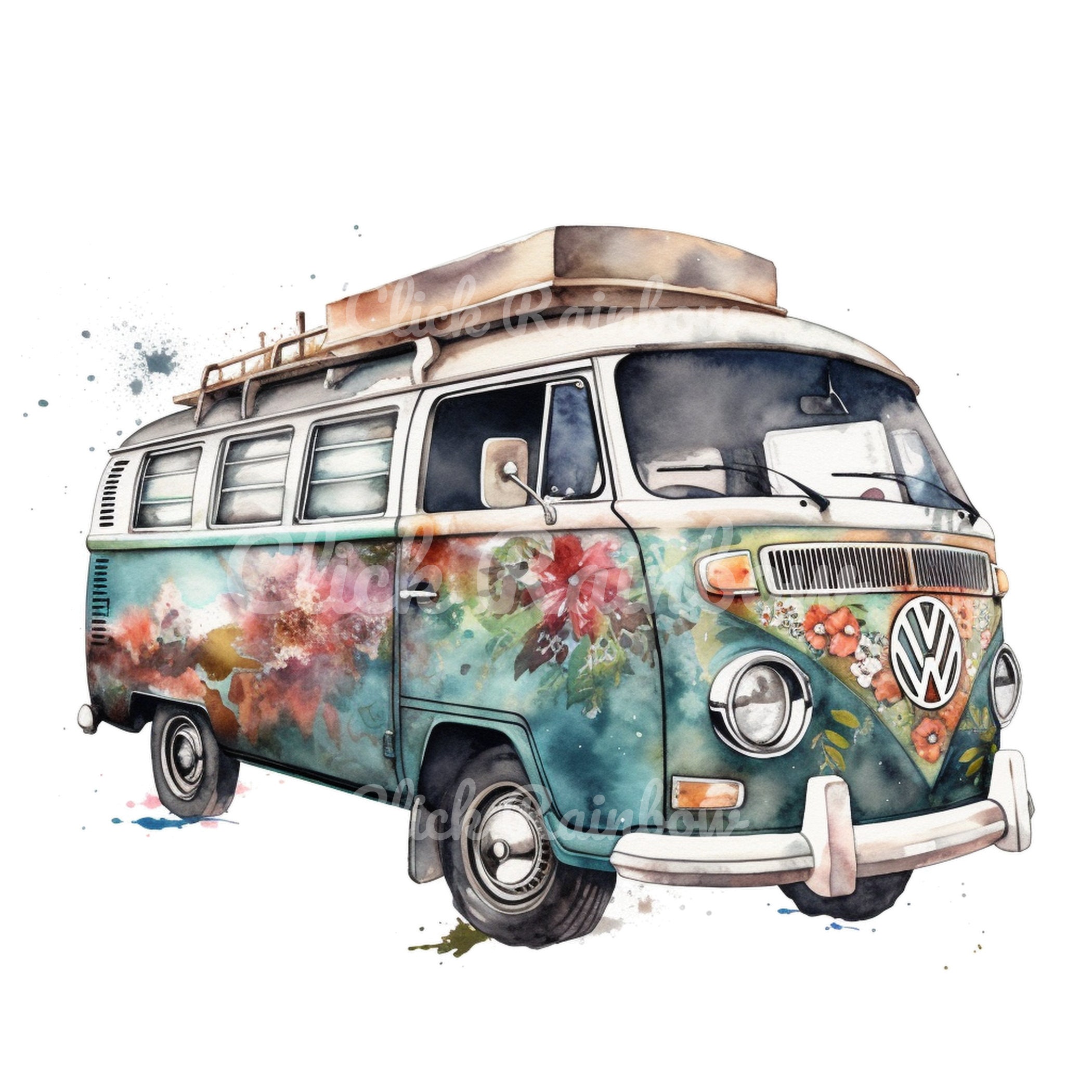 Boho Campervan Clipart: Watercolor Van PNG (digital Download) - Etsy