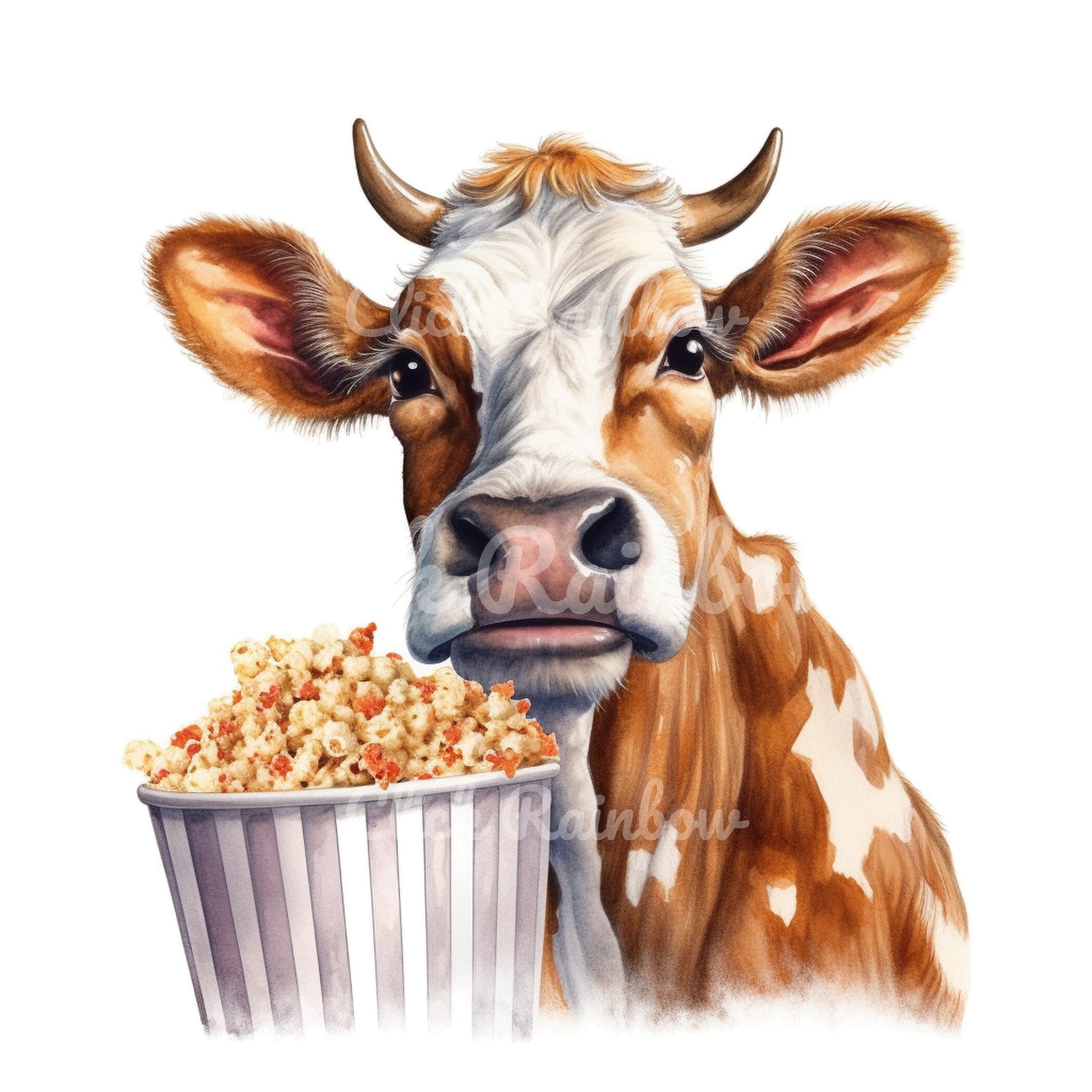 Cow Eating Popcorn Clipart, 12 Cow PNG, Cow Illustration, Cow Painting ...