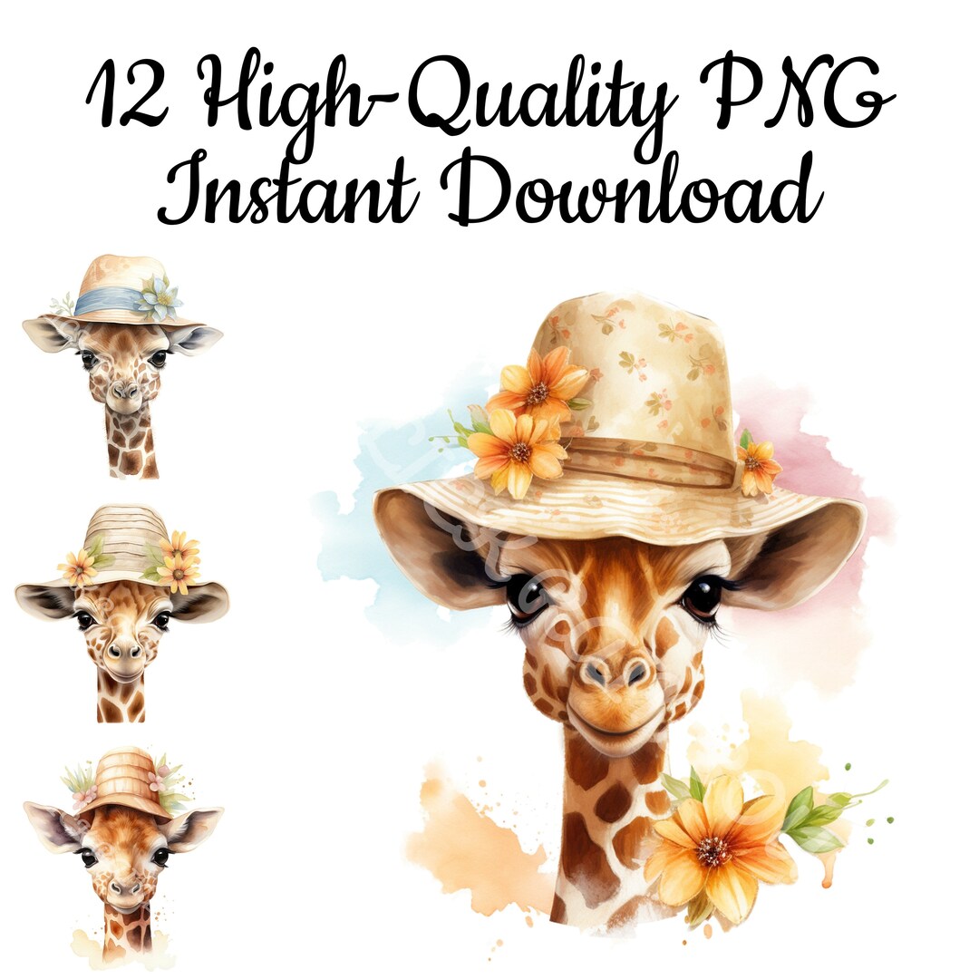 Giraffe With Hat Watercolor Clipart, Animal PNG (digital Download) - Etsy