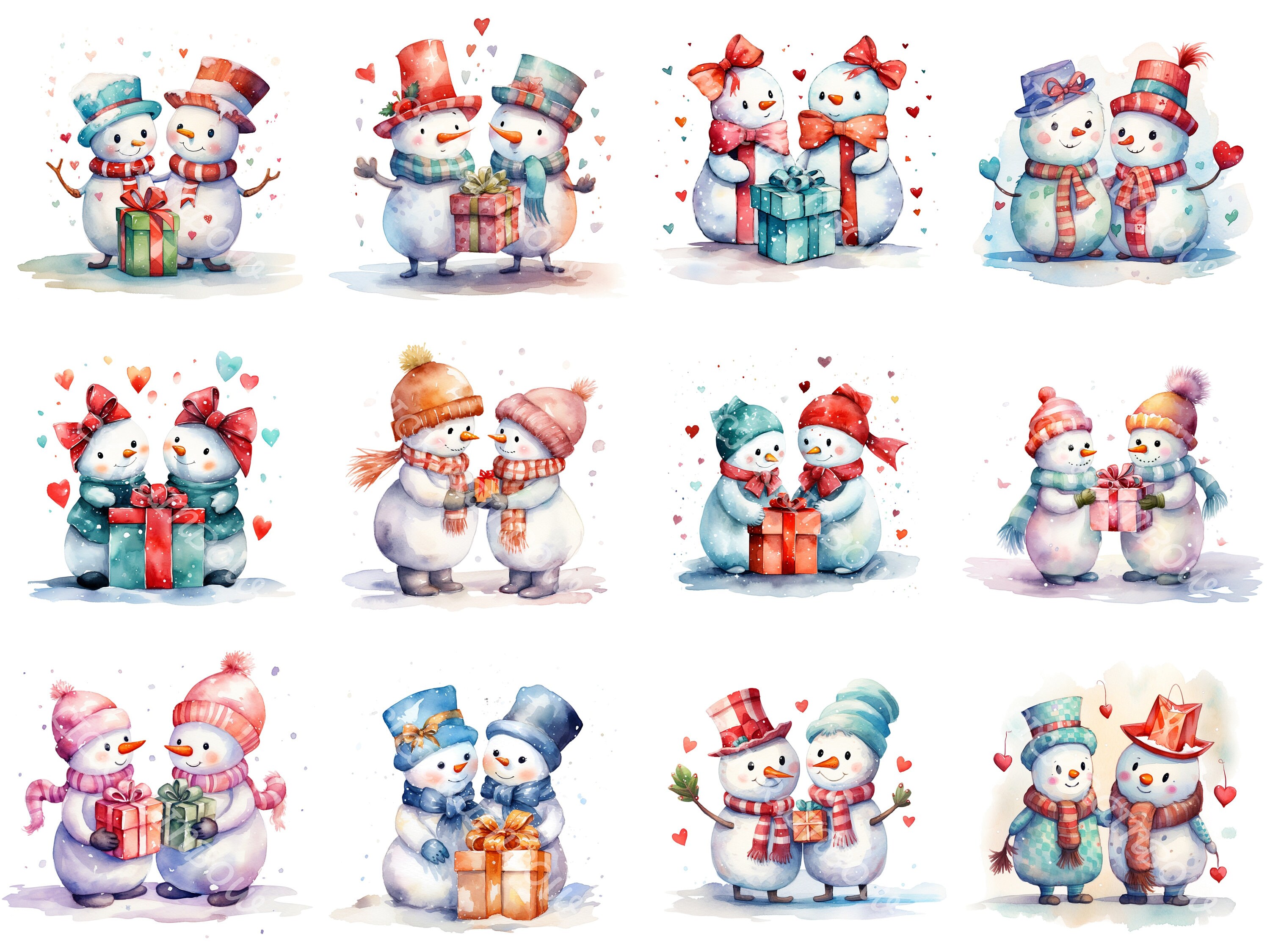 Cute Snowmen Clipart, 12 High-quality PNG, Snowmen Illustration ...