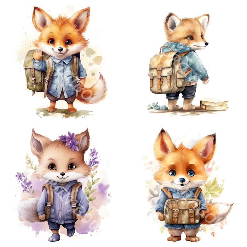 Fox With Satchel Clipart, School Art PNG (digital Download) - Etsy