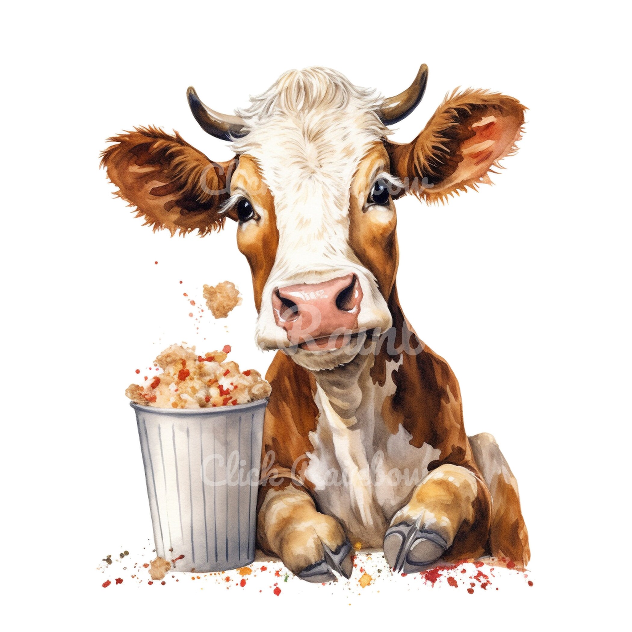 Cow Eating Popcorn Clipart, 12 Cow PNG, Cow Illustration, Cow Painting ...