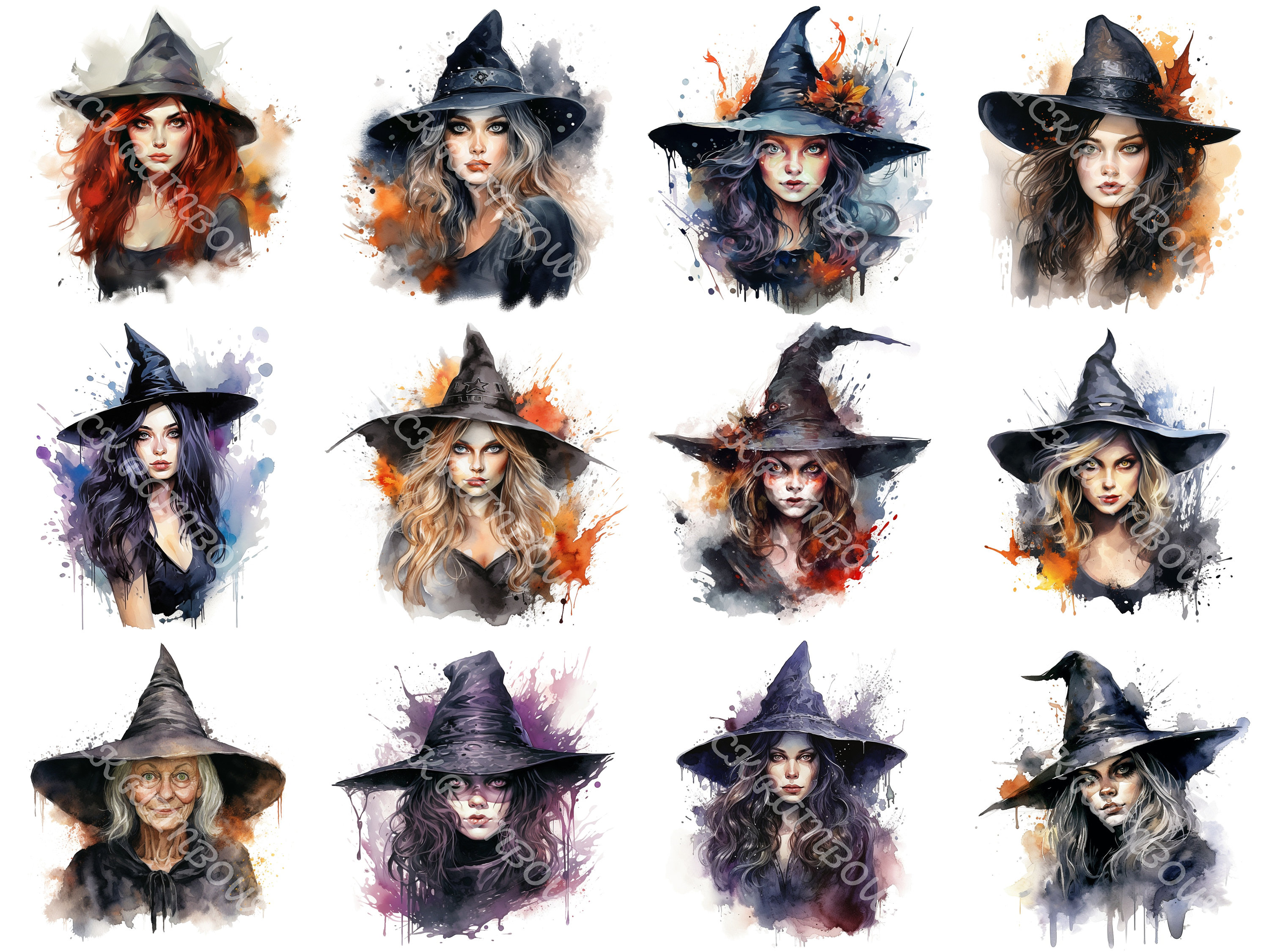 Halloween Witch Clipart, 12 Witch PNG, Witch Illustration, Witch ...
