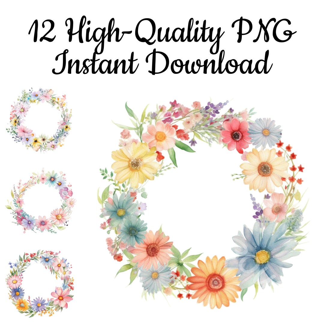 Boho Floral Wreath Clipart: Watercolor PNG Bundle (digital Download) - Etsy