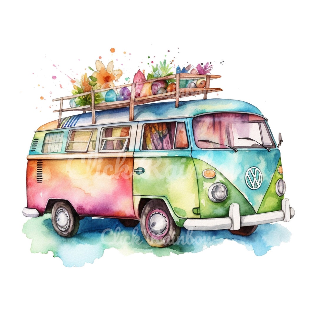 Boho Campervan Clipart: Watercolor Van PNG (digital Download) - Etsy UK