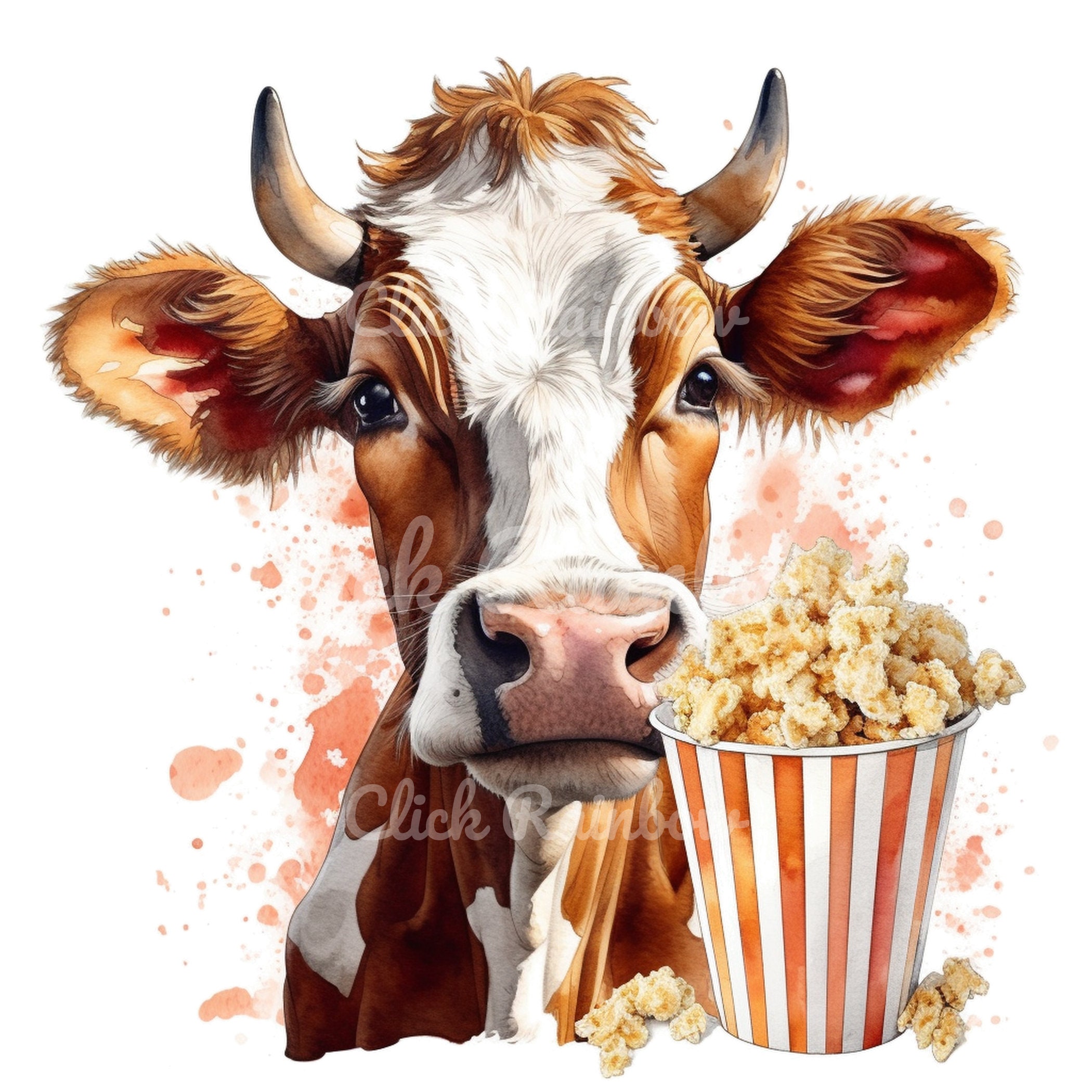 Cow Eating Popcorn Clipart, 12 Cow PNG, Cow Illustration, Cow Painting ...