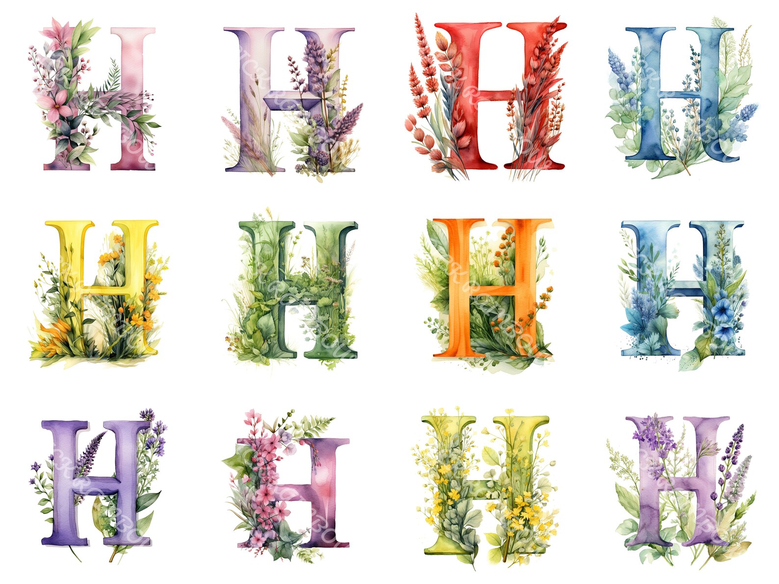 Letter H Clipart, 12 High-quality PNG, Artistic Letter Printable ...
