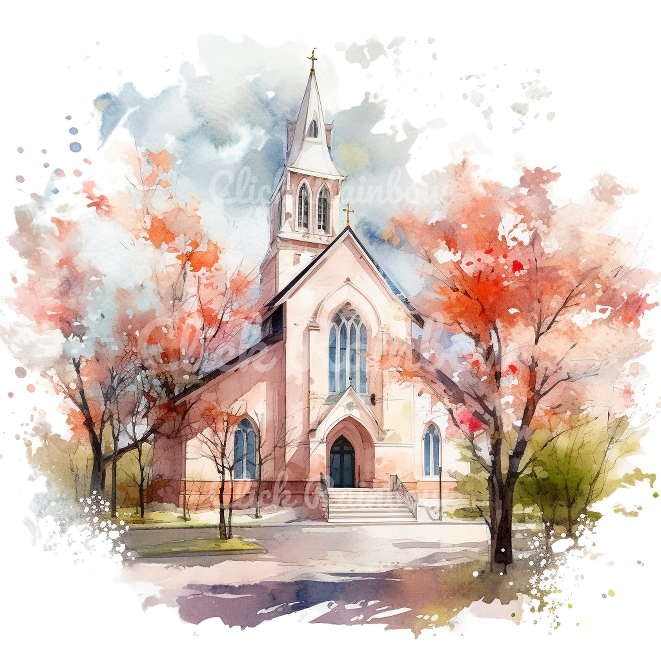 Church in Spring Clipart Church Art Bundle for Paper Crafting - Etsy