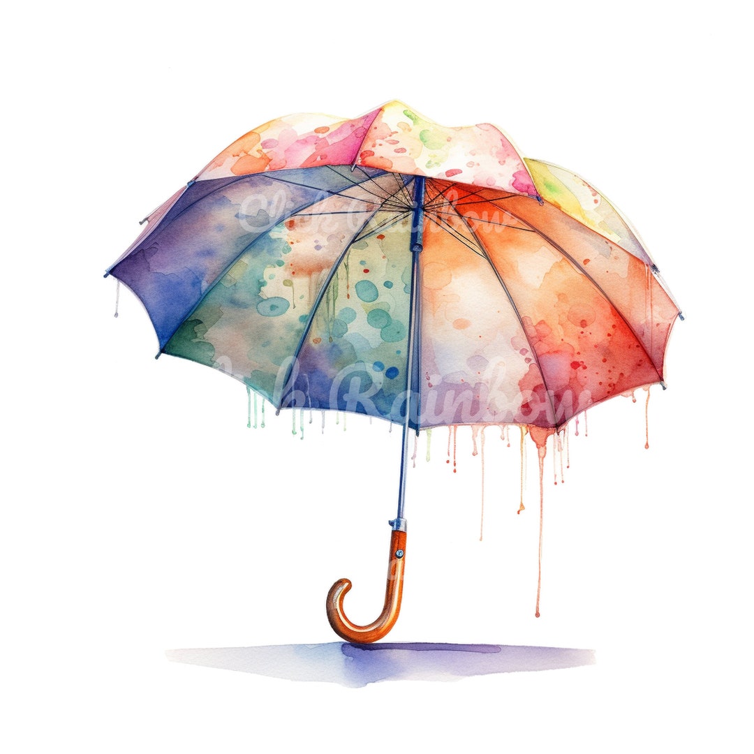 Watercolor Umbrella Clipart: Rainbow PNG Illustrations (digital ...