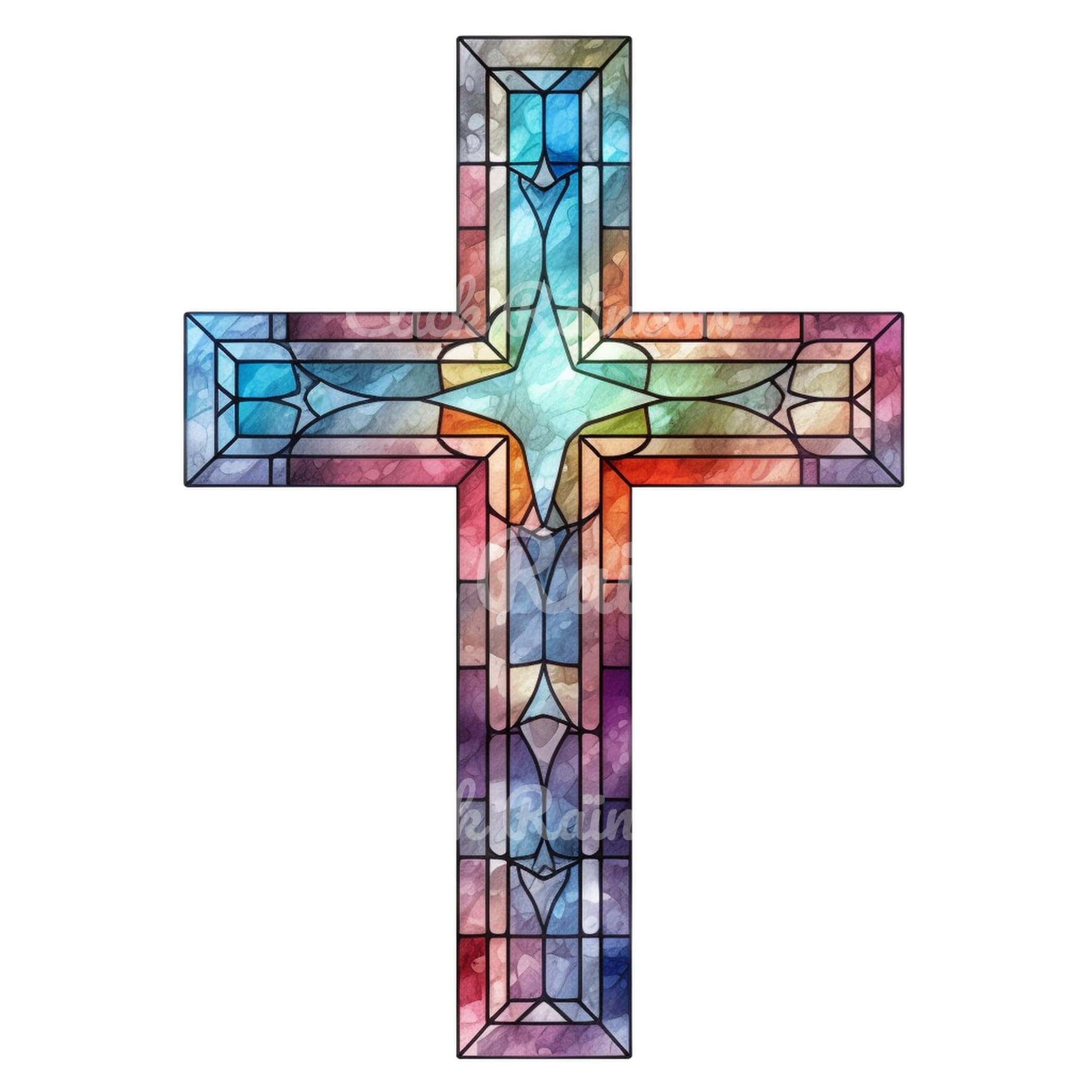 Stained Glass Christian Cross Clipart, 12 High-quality PNG, Printable ...