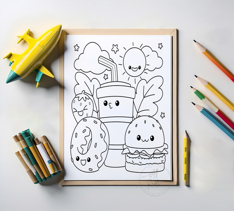 A4 Cute Nursery Coloring Page Mockup PSD | Children Crayons White Paper ...