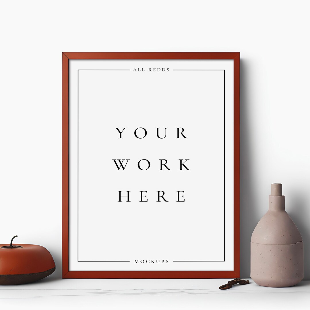 3x4 Dual Mode Natural Wine Red Frame Mockup | 4K Color Change Vertical ...