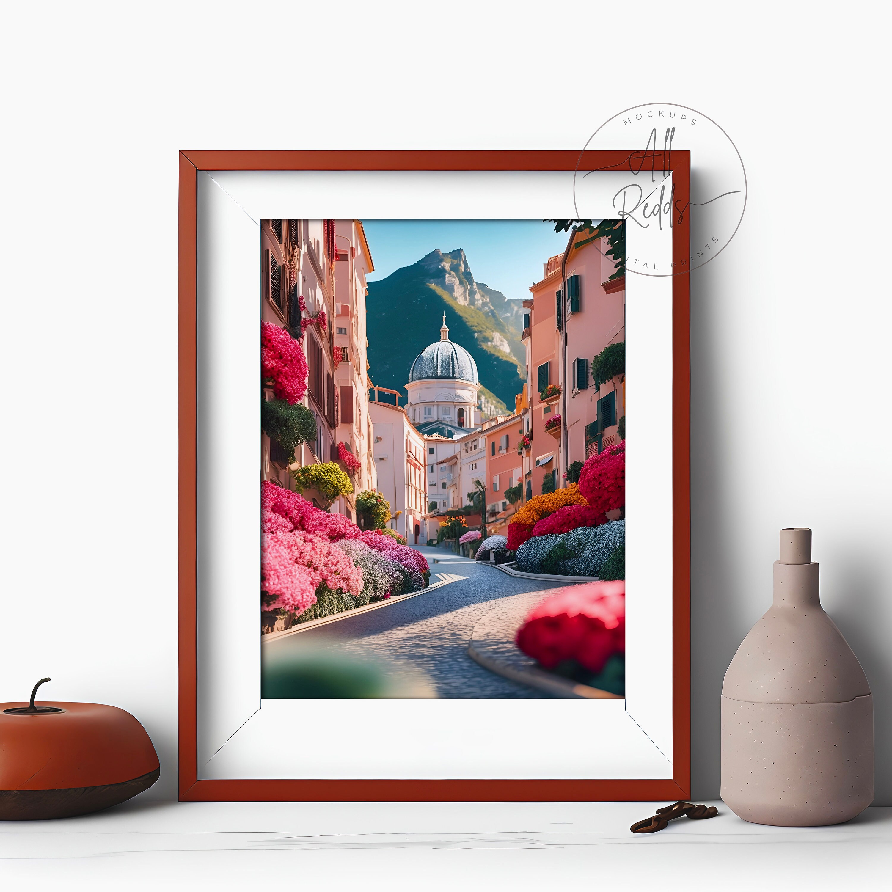 3x4 Dual Mode Natural Wine Red Frame Mockup | 4K Color Change Vertical ...