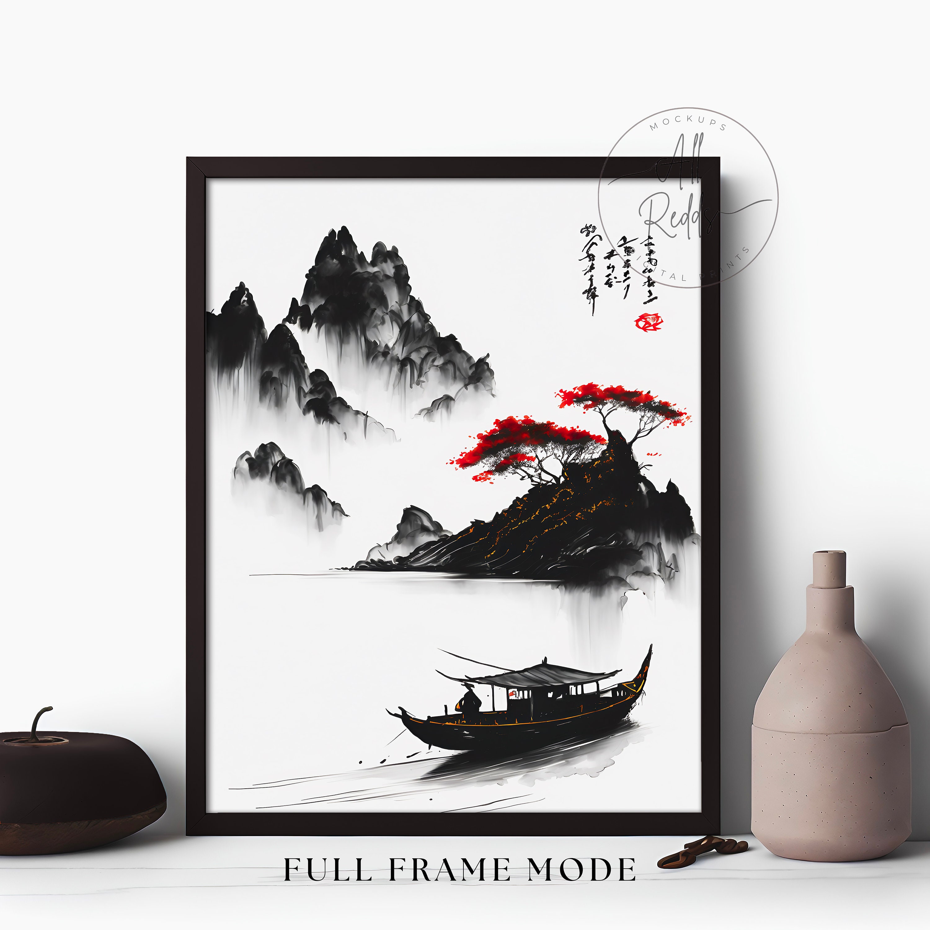 3x4 Dual Mode Natural Wine Red Frame Mockup | 4K Color Change Vertical ...