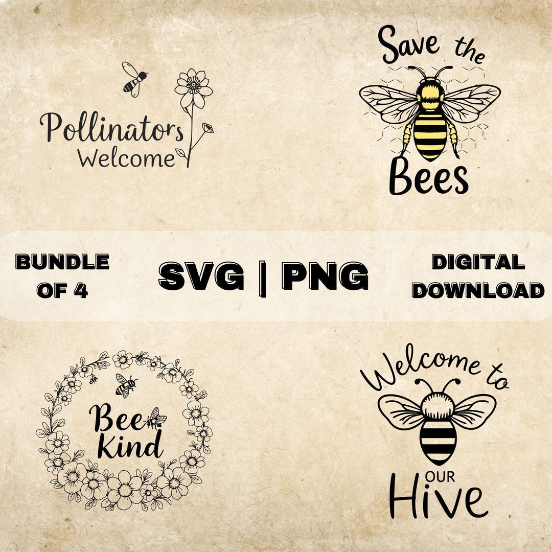 Cute Bee SVG Bundle, Bees Clipart, Hand Drawn Bee Vector Illustration ...
