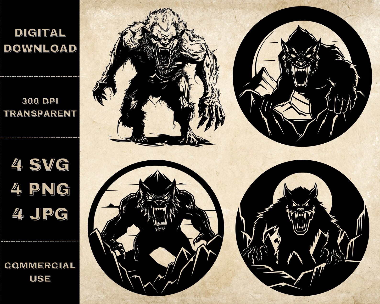 Werewolf SVG Bundle PNG Werewolf Clipart Hand Drawn - Etsy