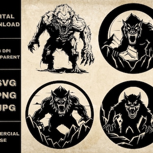 Werewolf SVG Bundle, PNG, Werewolf Clipart, Hand Drawn Werewolf ...