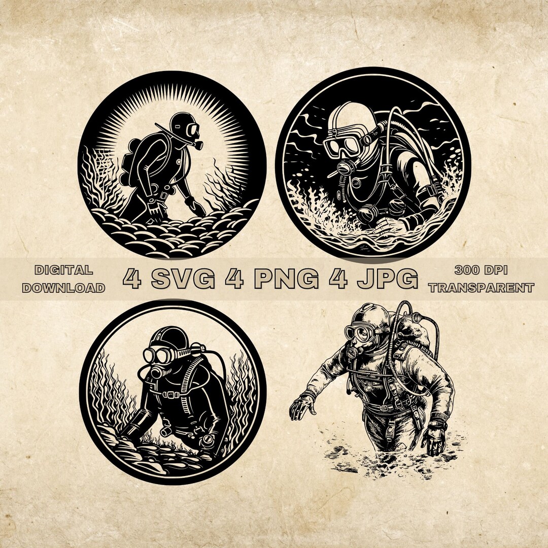 Scuba Diving SVG Bundle, PNG, Scuba Diver Clipart, Hand Drawn Under the ...