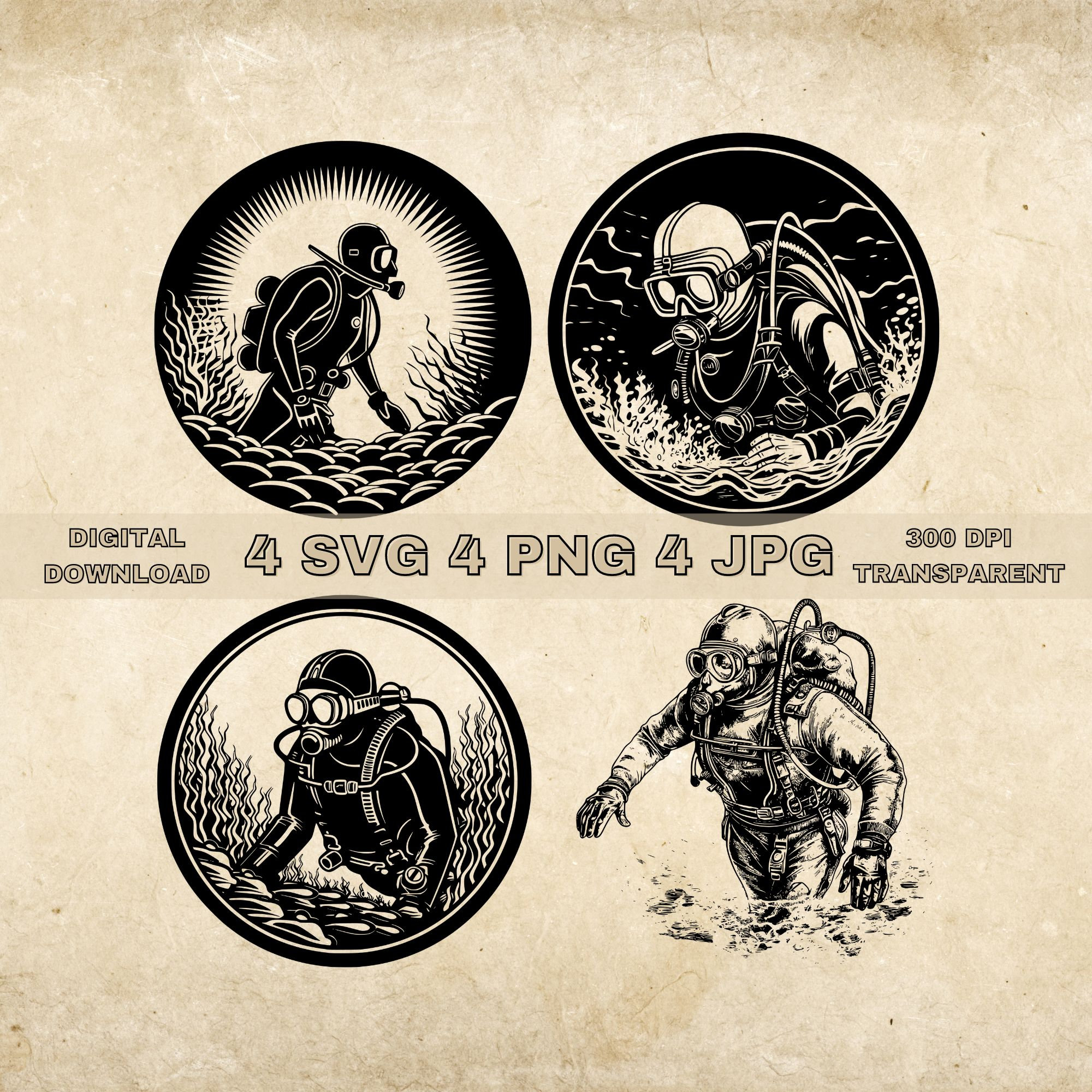 Scuba Diving SVG Bundle PNG Scuba Diver Clipart Hand Drawn - Etsy