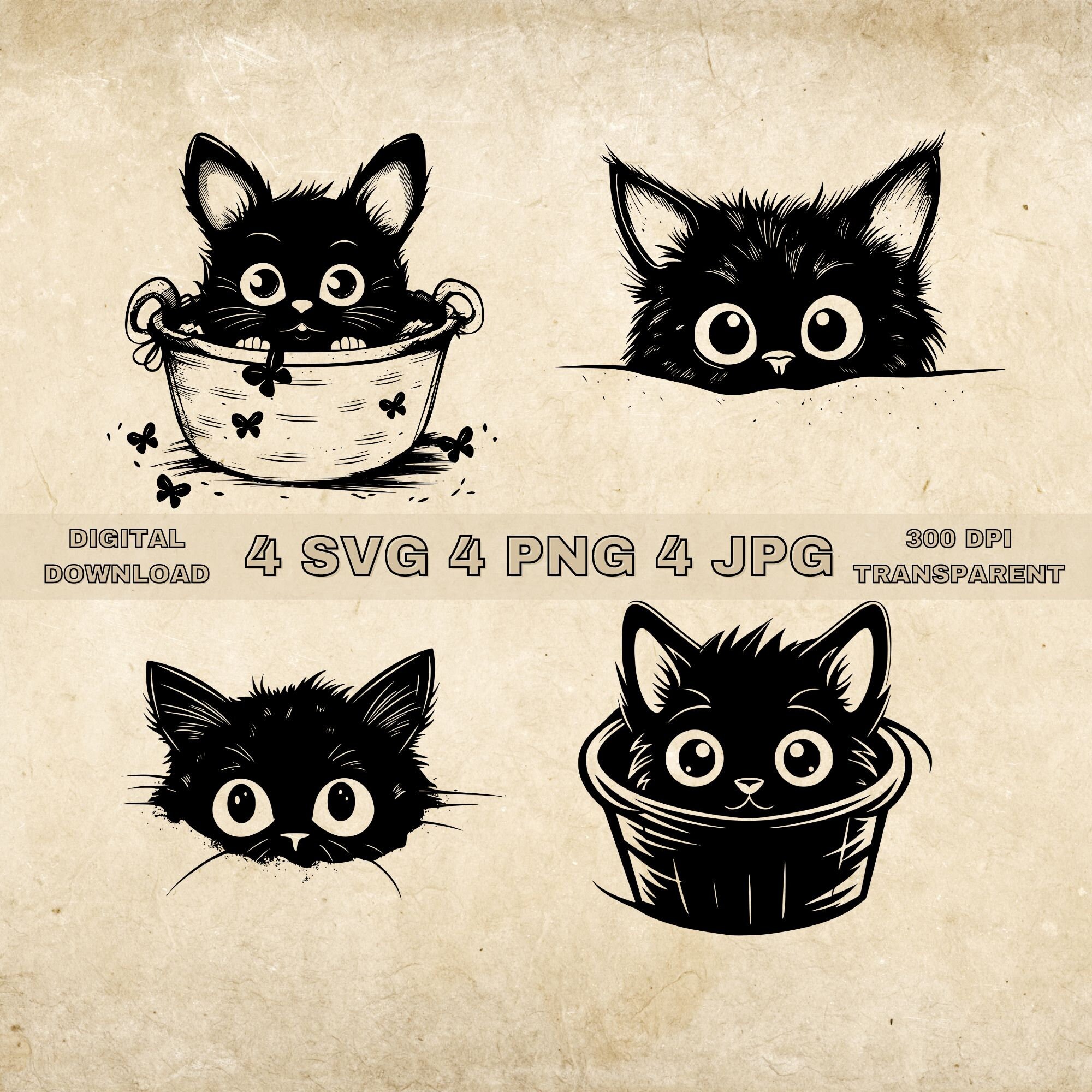 Peeking Cat SVG Bundle PNG Cute Cat Clipart Hand Drawn Cats - Etsy