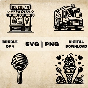Ice Cream Cone SVG Bundle, Ice Cream Truck Clipart, Hand Drawn Ice ...