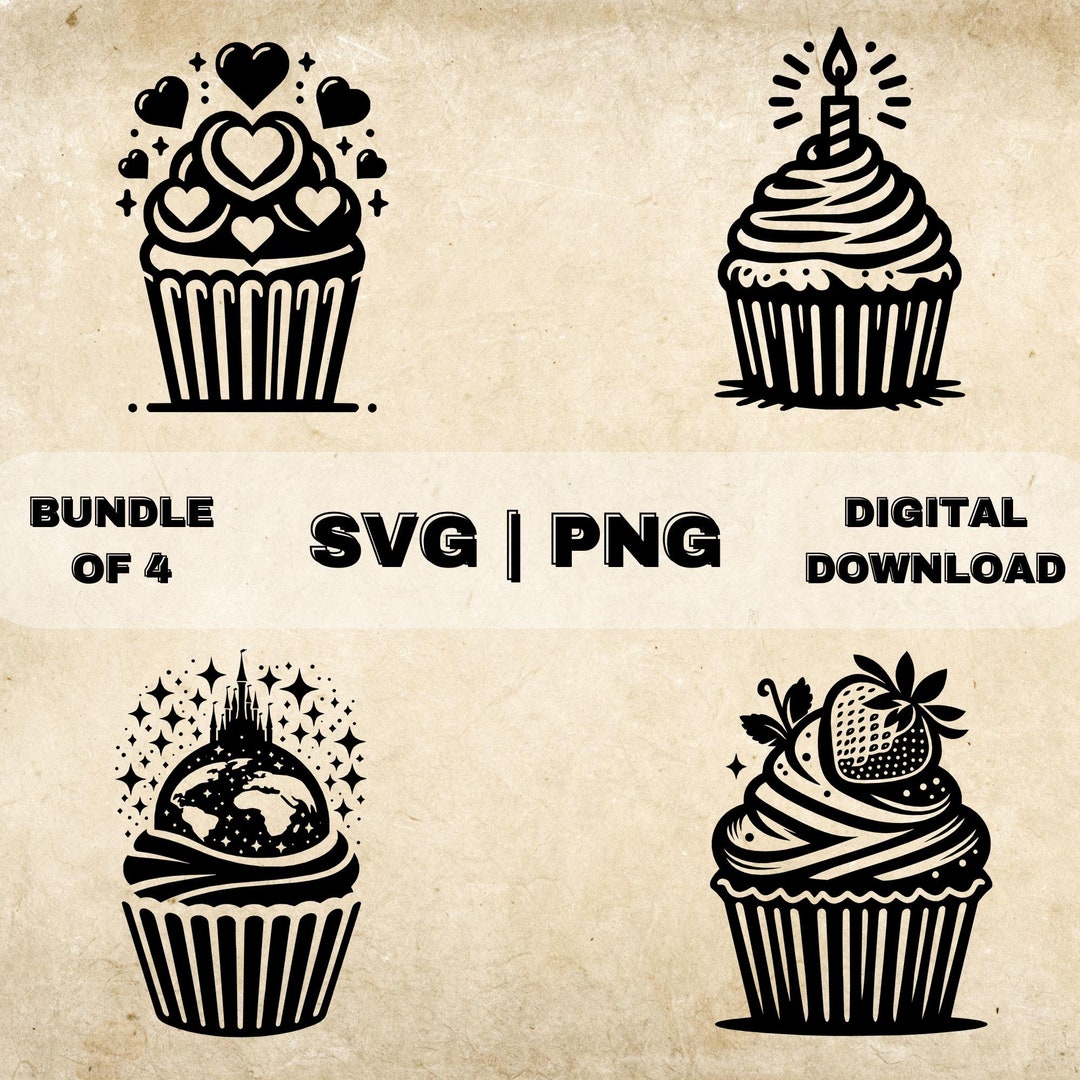 Cupcake SVG Bundle, Cupcakes Clipart, Hand Drawn Sweet Theme Vector ...