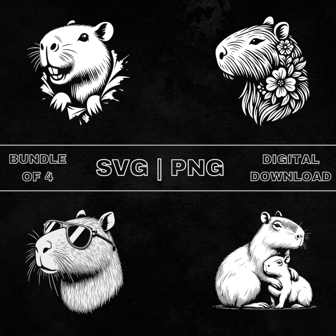 Capybara SVG Bundle, Capybara Clipart, Hand Drawn Cute Capybara Lover ...