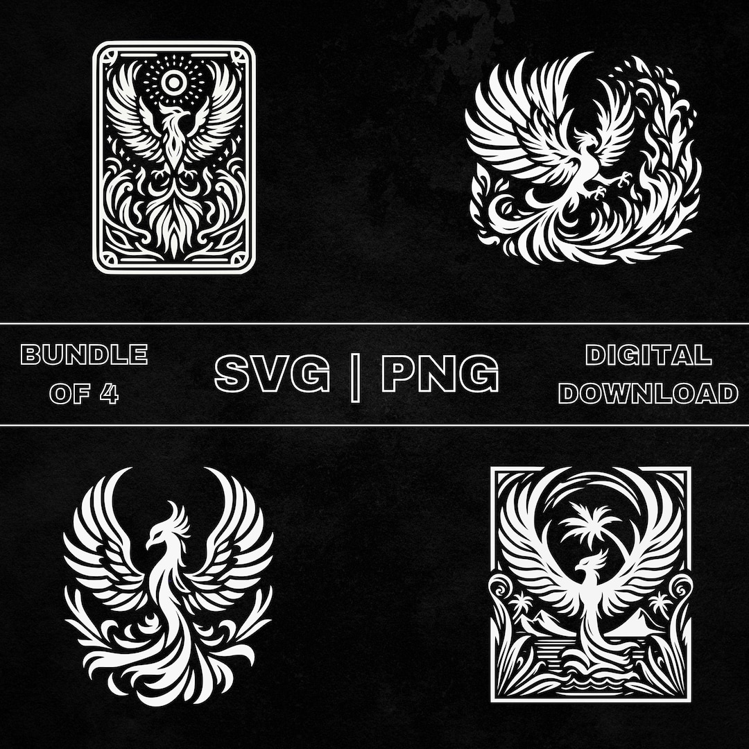 Phoenix SVG Bundle, Phoenix Clipart, Hand Drawn Rising Phoenix Theme ...