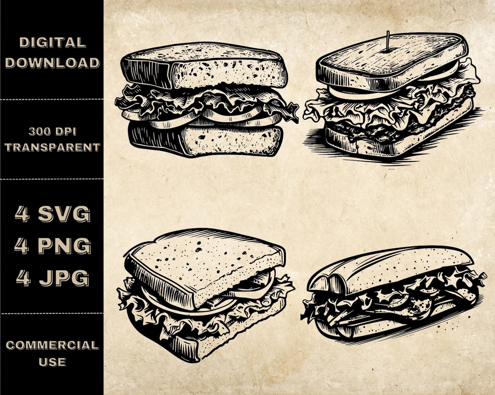 Sandwich SVG Bundle, PNG, Sandwich Clipart, Hand Drawn Sandwiches ...