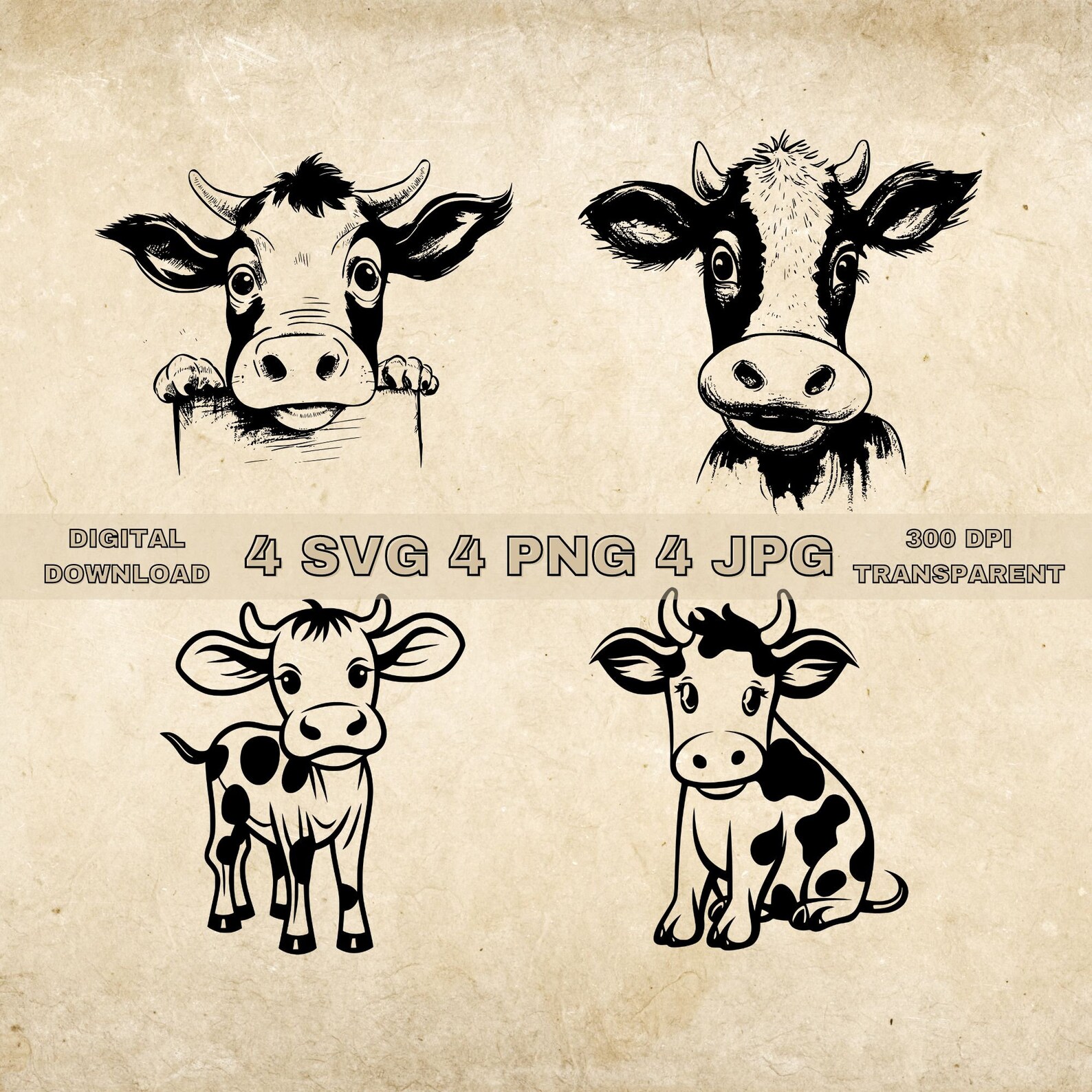 Cute Cow SVG Bundle PNG Farm Animal Clipart Hand Drawn Baby - Etsy