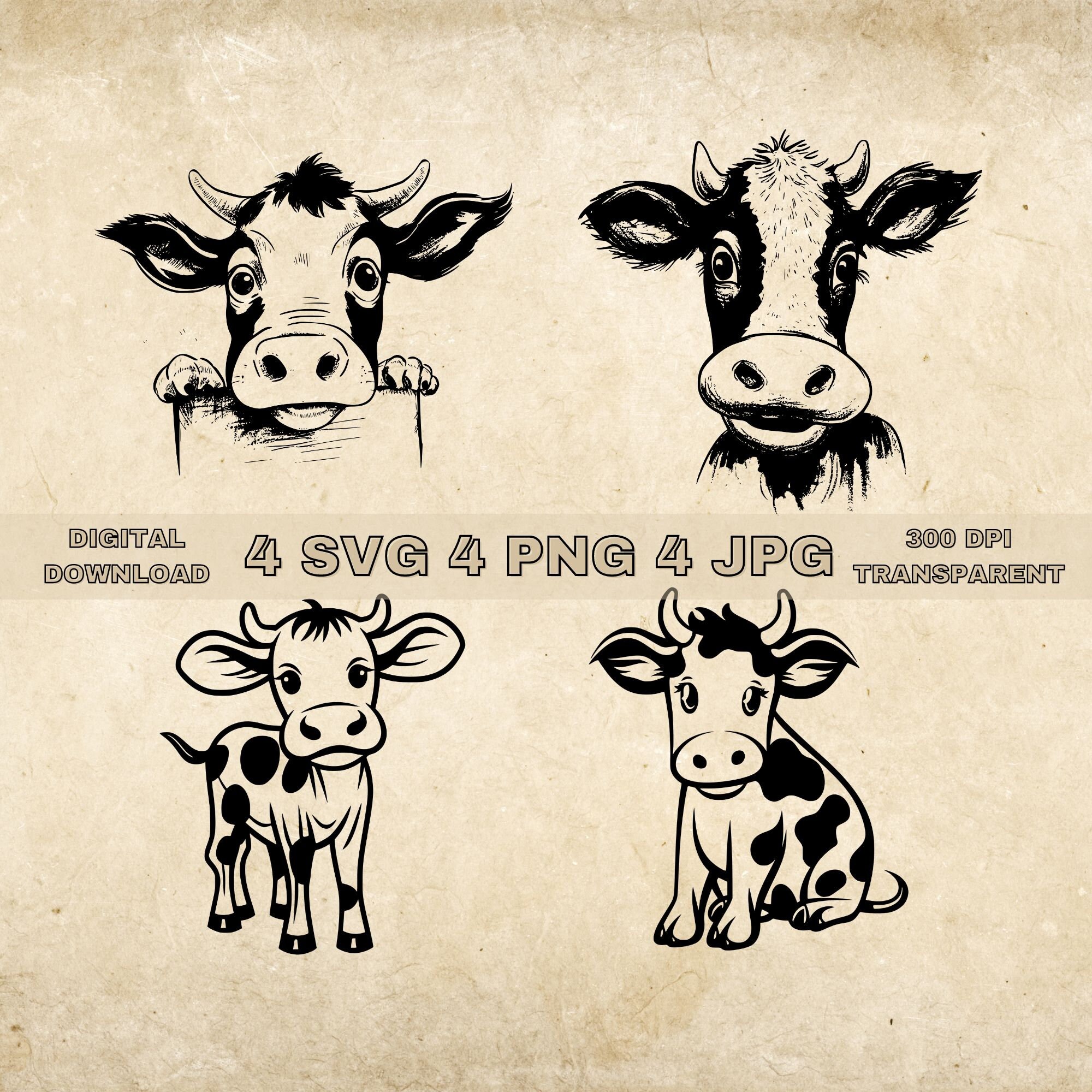 Cute Cow SVG Bundle PNG Farm Animal Clipart Hand Drawn Baby - Etsy