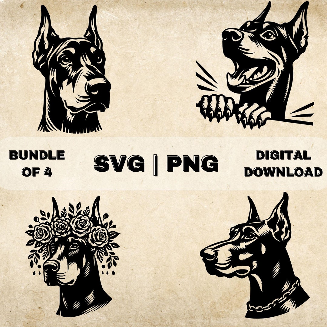 Doberman SVG Bundle, Doberman Clipart, Hand Drawn Dog Theme Vector ...