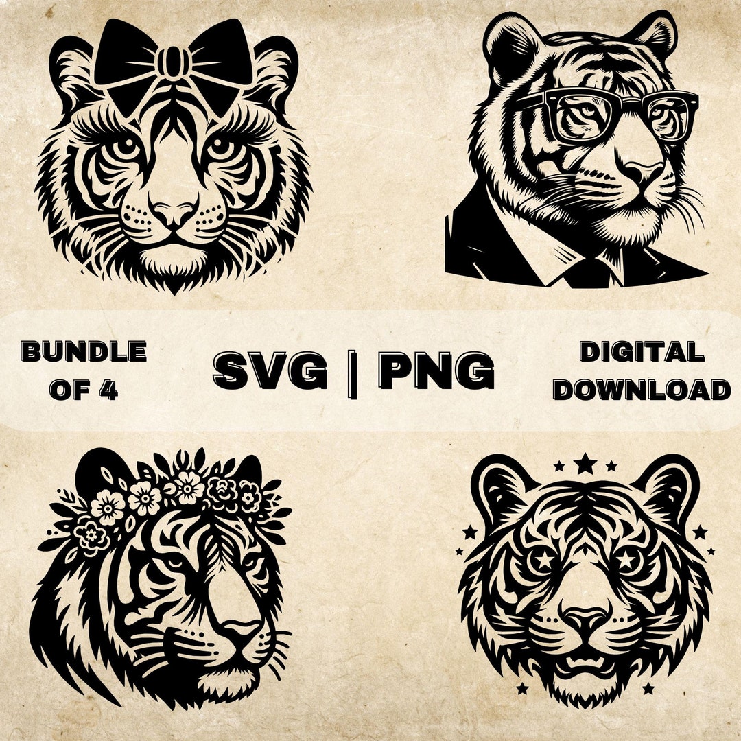 Tiger SVG Bundle, Cute Tiger Clipart, Hand Drawn Wild Animal Themed ...