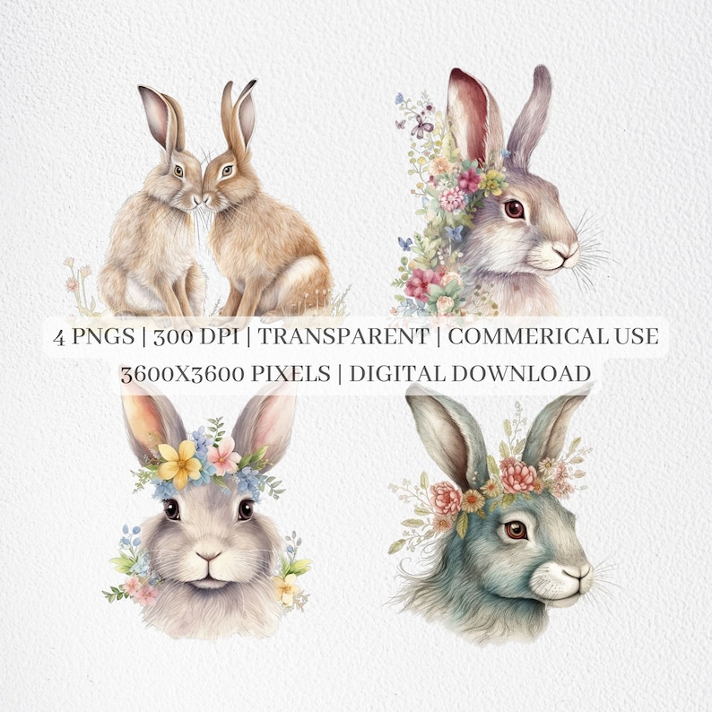 Floral Hare Clipart Hare PNG Files for Sublimation Hare Clip - Etsy