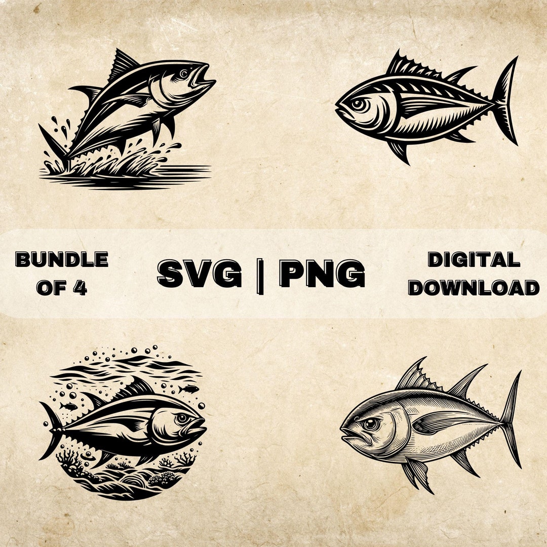 Tuna SVG Bundle, Tuna Fish Clipart, Hand Drawn Tuna Fishing Lover Theme ...