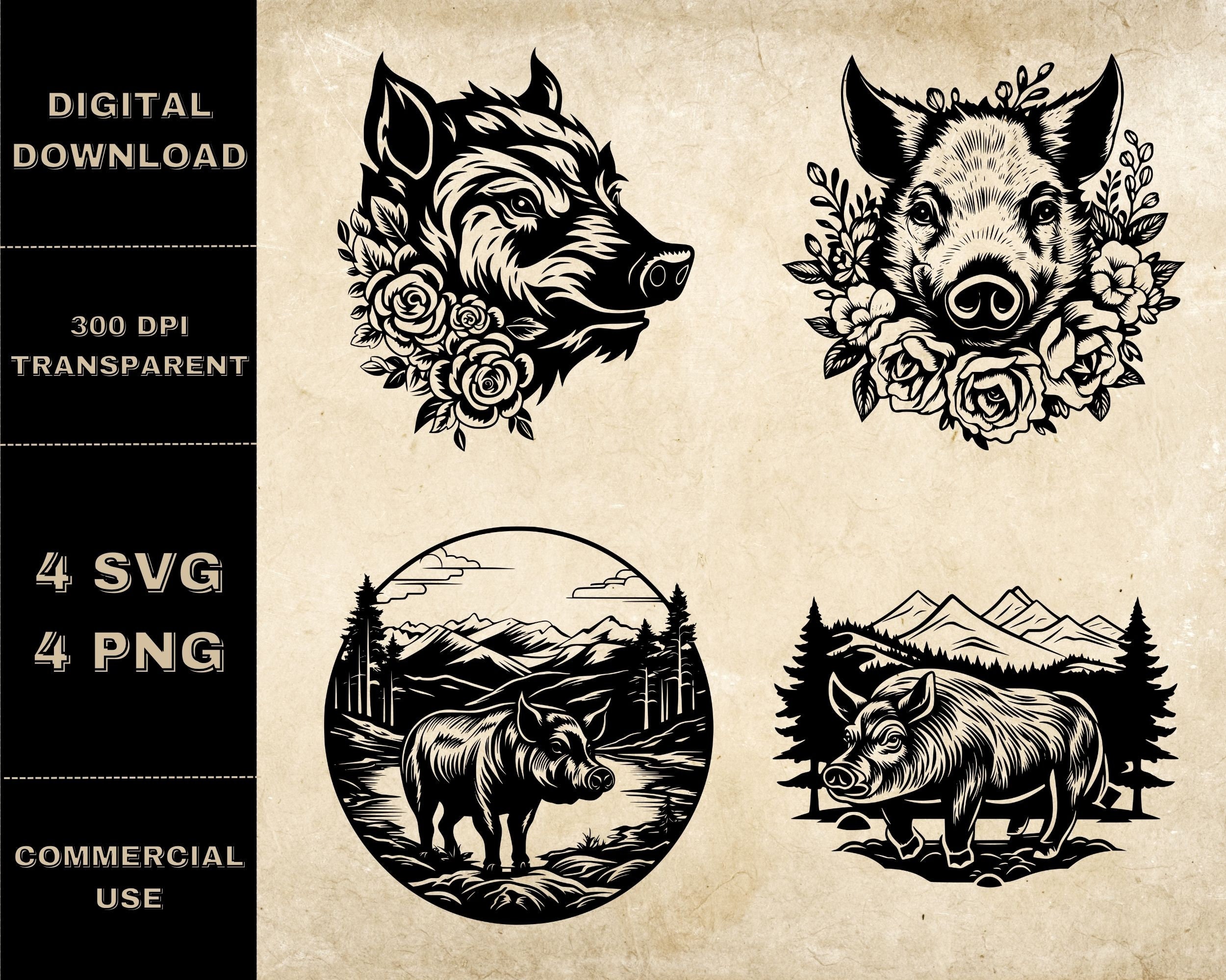 Wild Boar SVG Bundle PNG Boar Clipart Hand Drawn Boars - Etsy Australia