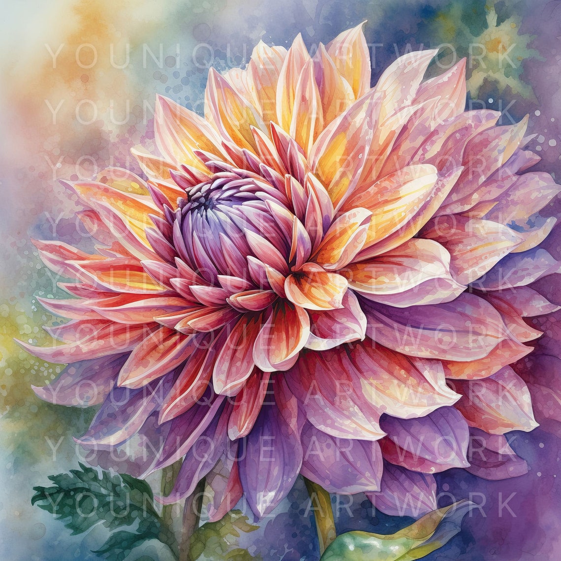 Dahlia Painting, Watercolor Dahlia Printable Art, Pink Flower Nursery ...