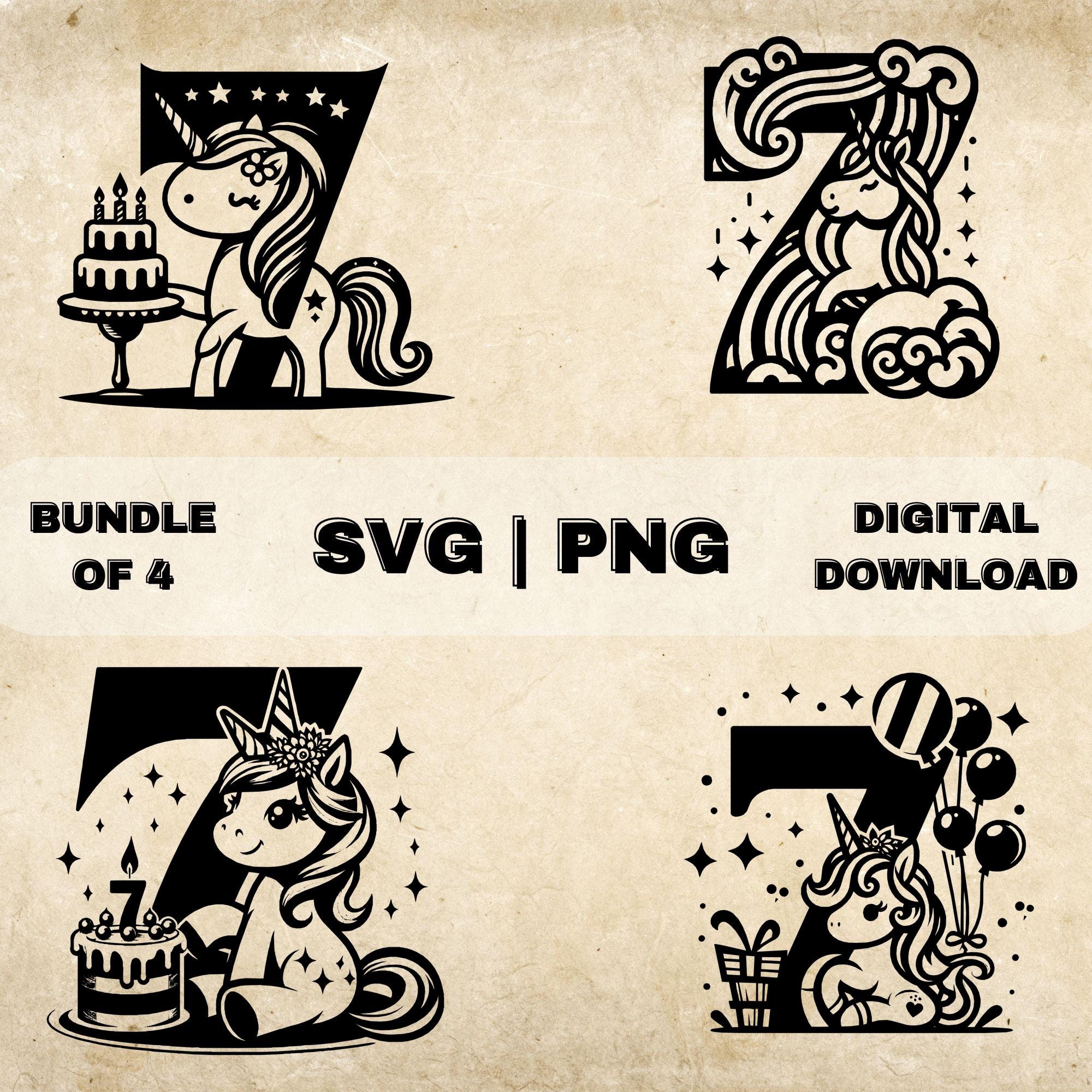 Unicorn 7th Birthday SVG Bundle, Seventh Birthday Clipart, Hand Drawn ...
