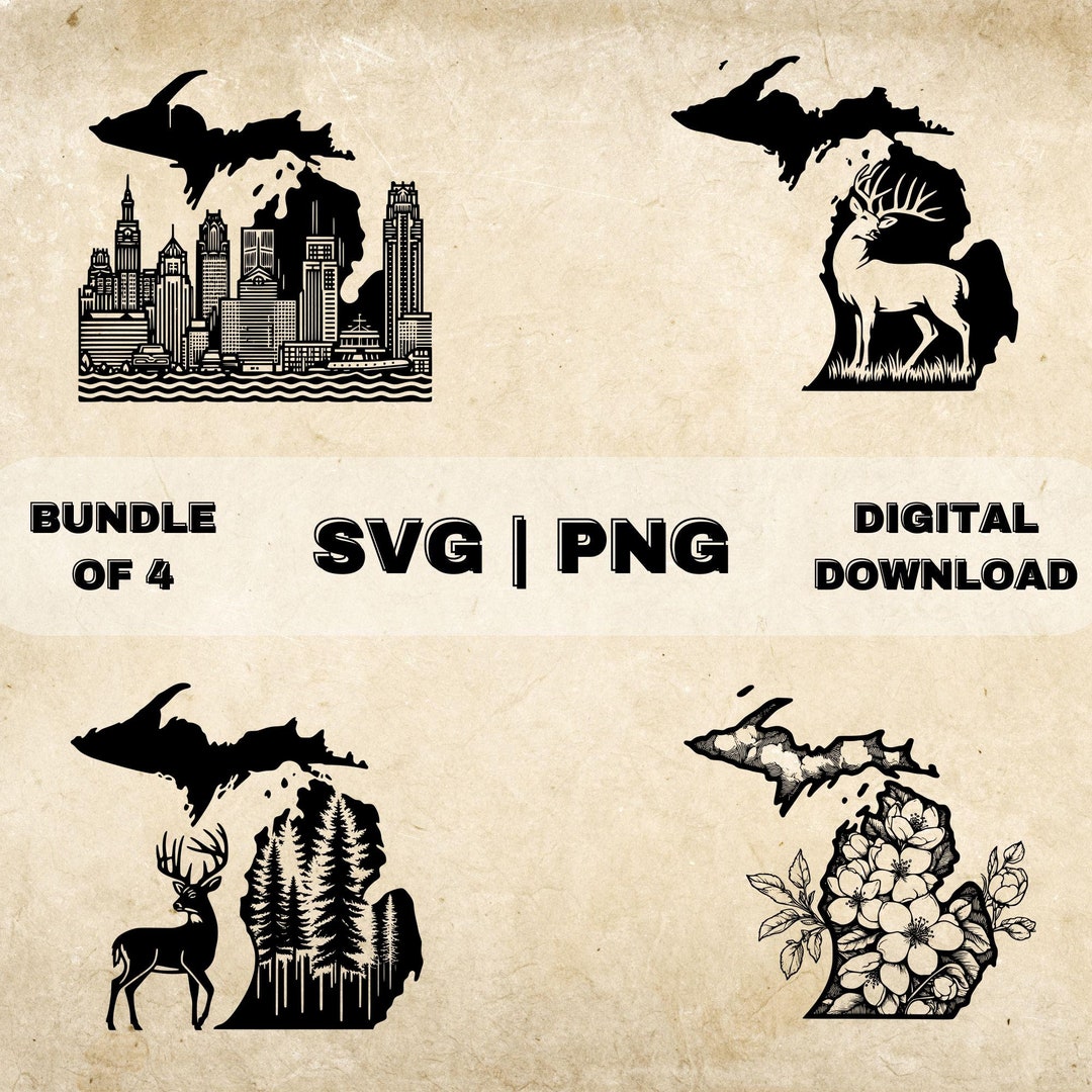 Michigan State SVG Bundle, Michigan Clipart, Detroit, Flower, Deer ...