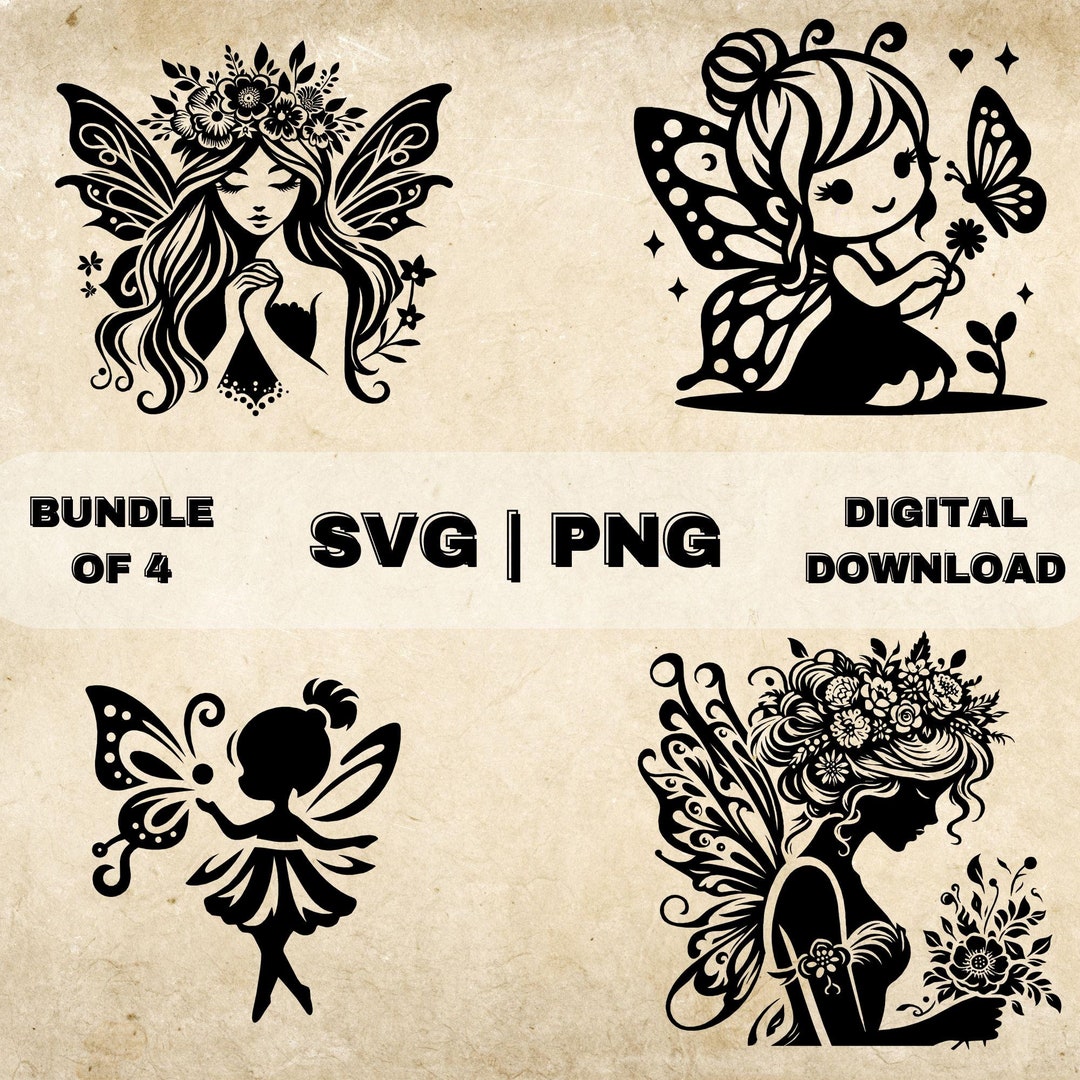 Fairy SVG Bundle, Fairy With Flowers Clipart, Hand Drawn Fairies Theme ...