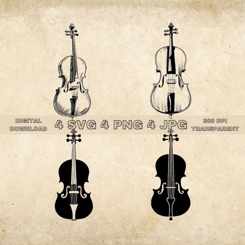 Cello SVG Bundle PNG Cellist Clipart Hand Drawn Cello - Etsy